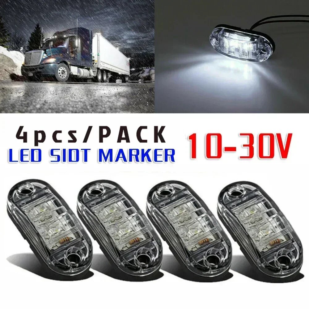 4 шт. LED боковой габаритный фонарь для грузовика, 10-30V, белый