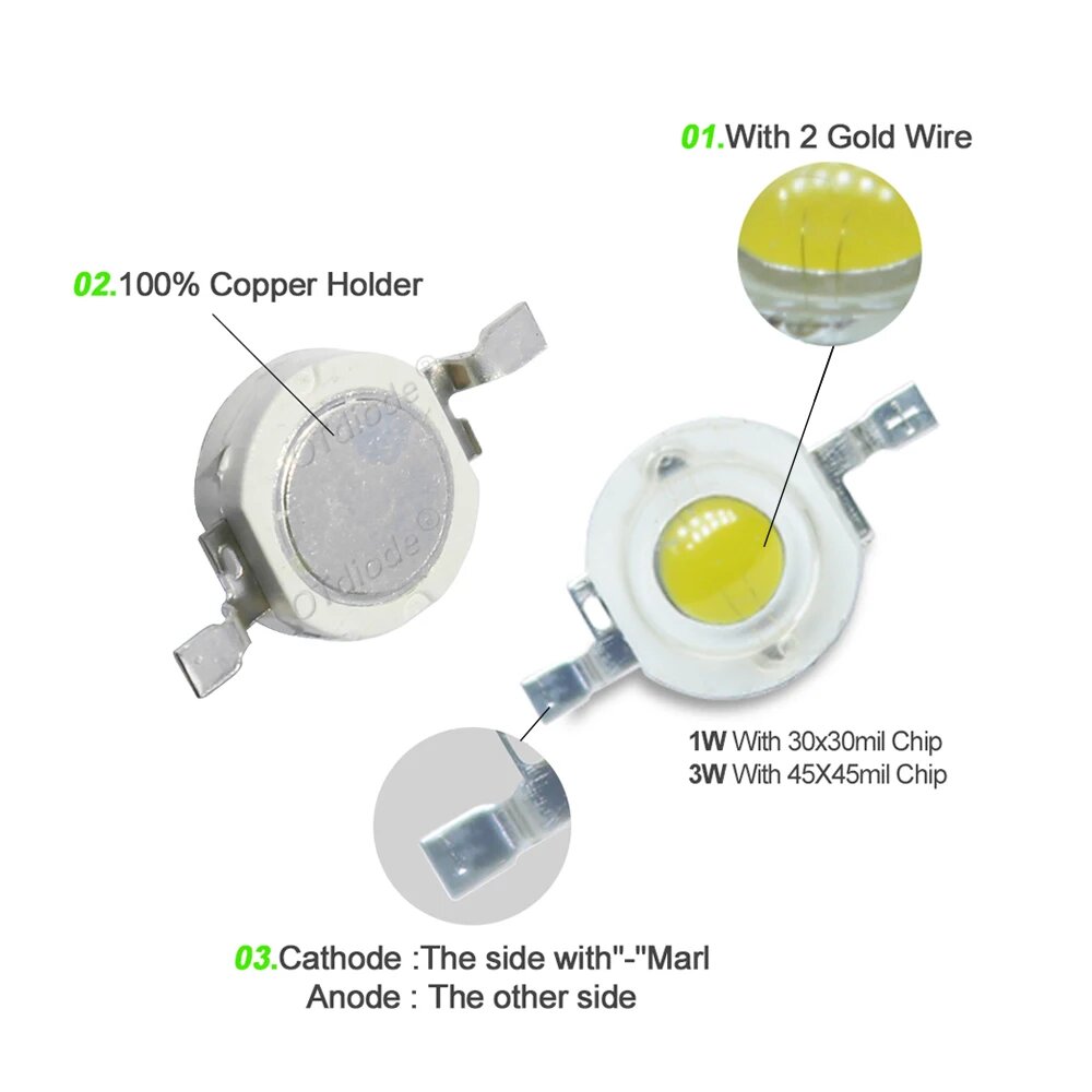 LED чип Cool White 20000K 3W x 100pcs — фото 1