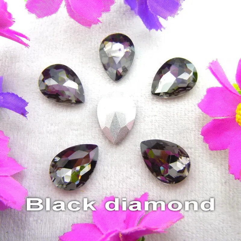 Стеклянные кристаллы SNCRYSTAL капля воды 7 размеров Черный, 10x14mm 20pcs, A13 Black diamond
