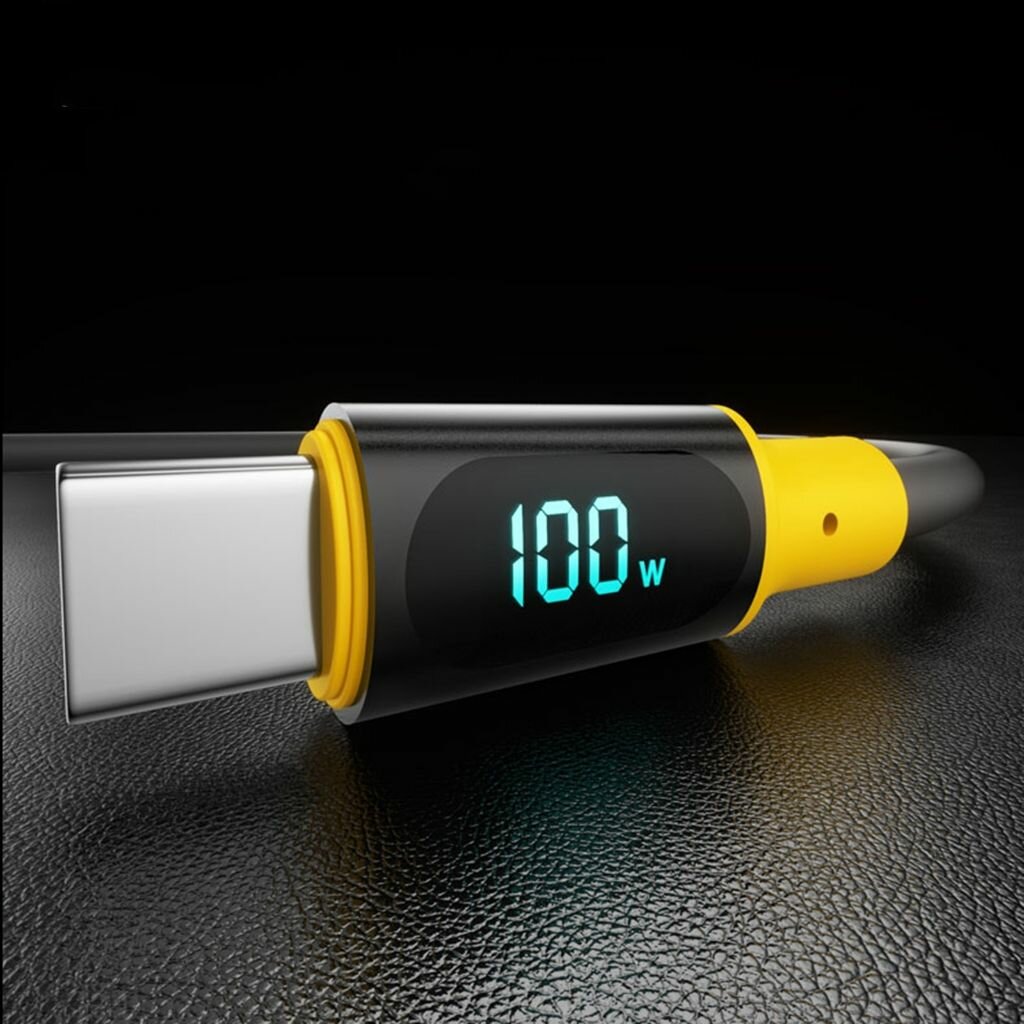 USB-концентратор, USB C 100W кабель с цифровым дисплеем - 1,2 м - серебристый, 1 комплект