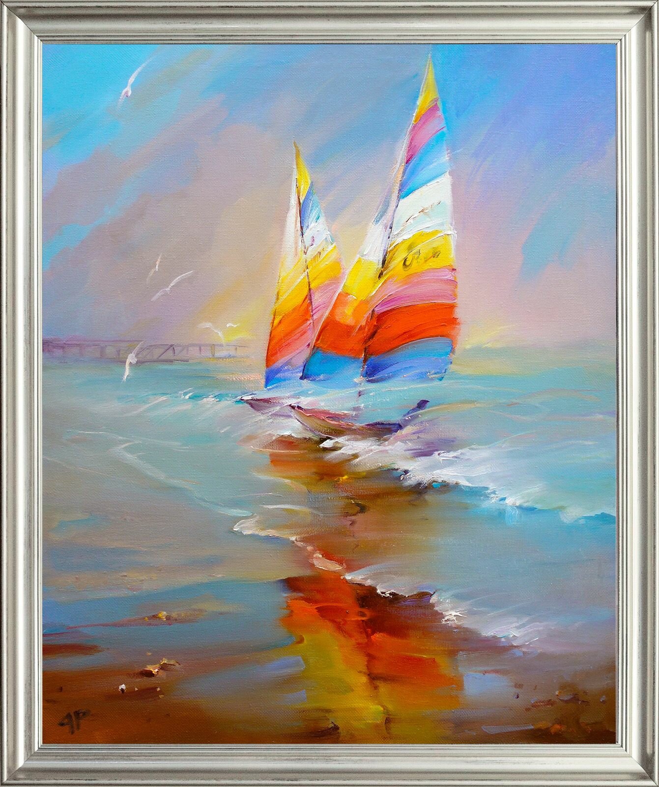 Картина на холсте, "Паруса", 50х60 см, художник - Романов Роман. Холст на деревянном подрамнике, оформлена в багет, Арт. РР-х39