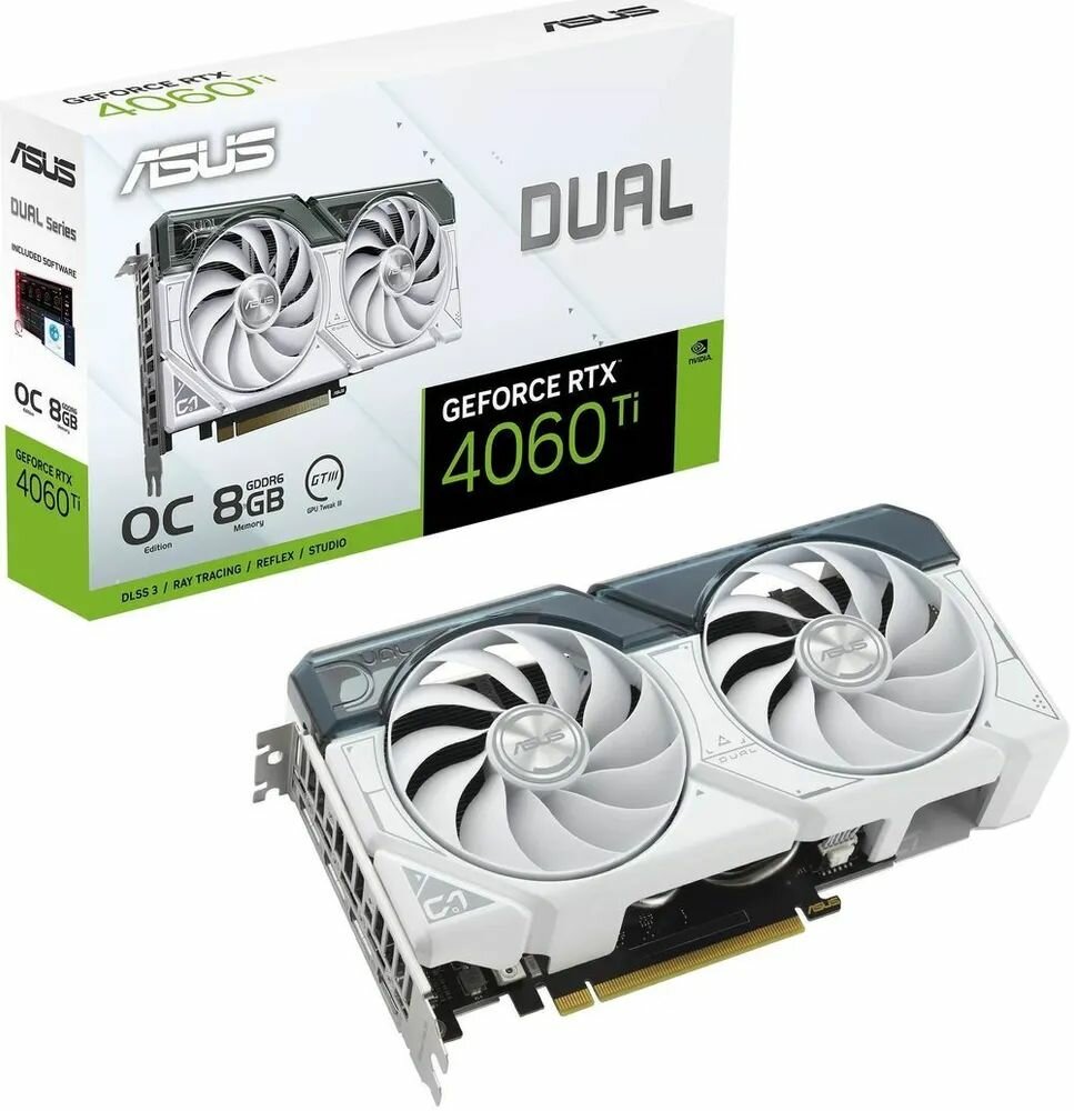 ASUS Видеокарта GeForce RTX 4060 Ti DUAL-RTX4060TI-O8G-WHITE 8 ГБ