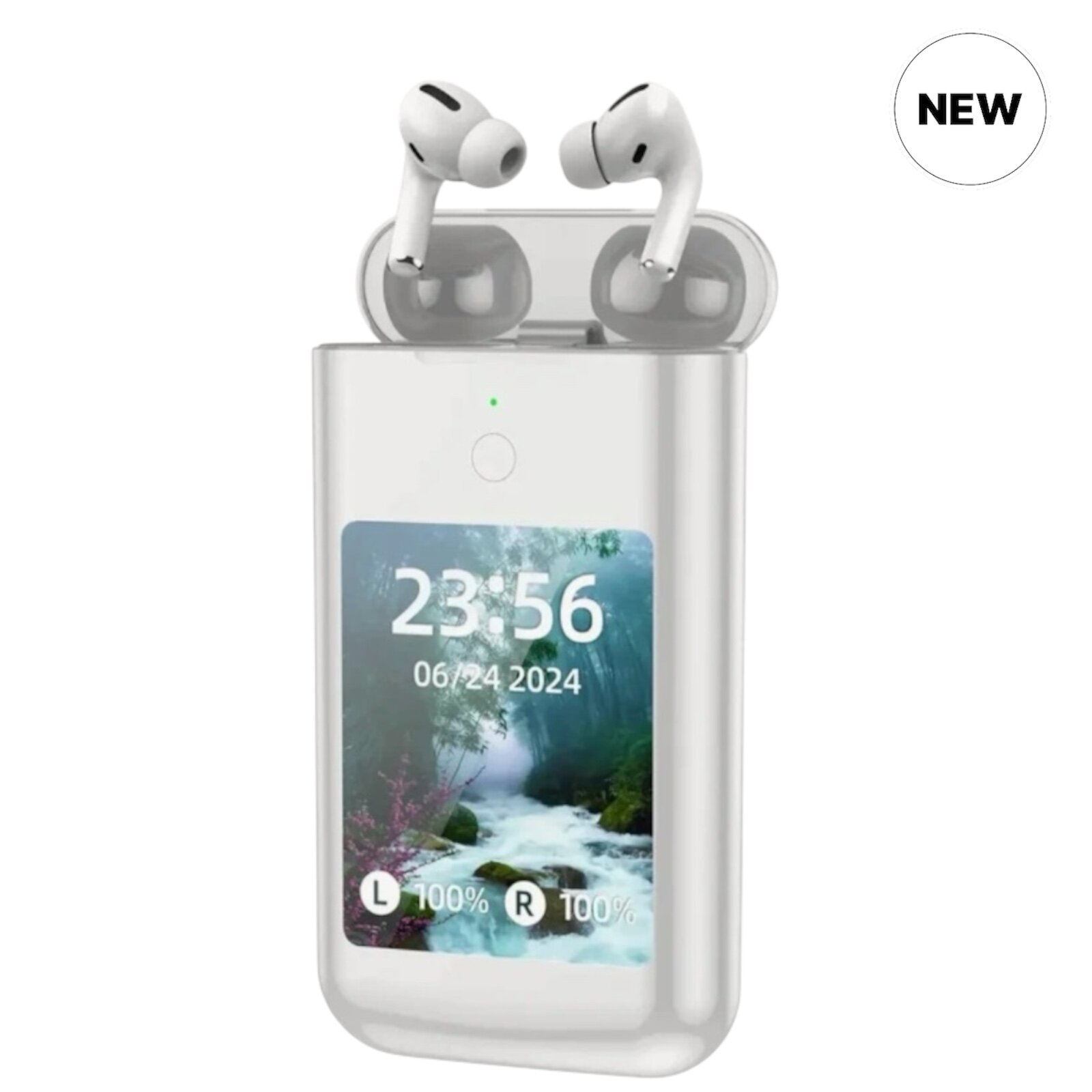 Беспроводные наушники Повербанк 2в1 Зарядный кейс с сенсорным экраном, белые