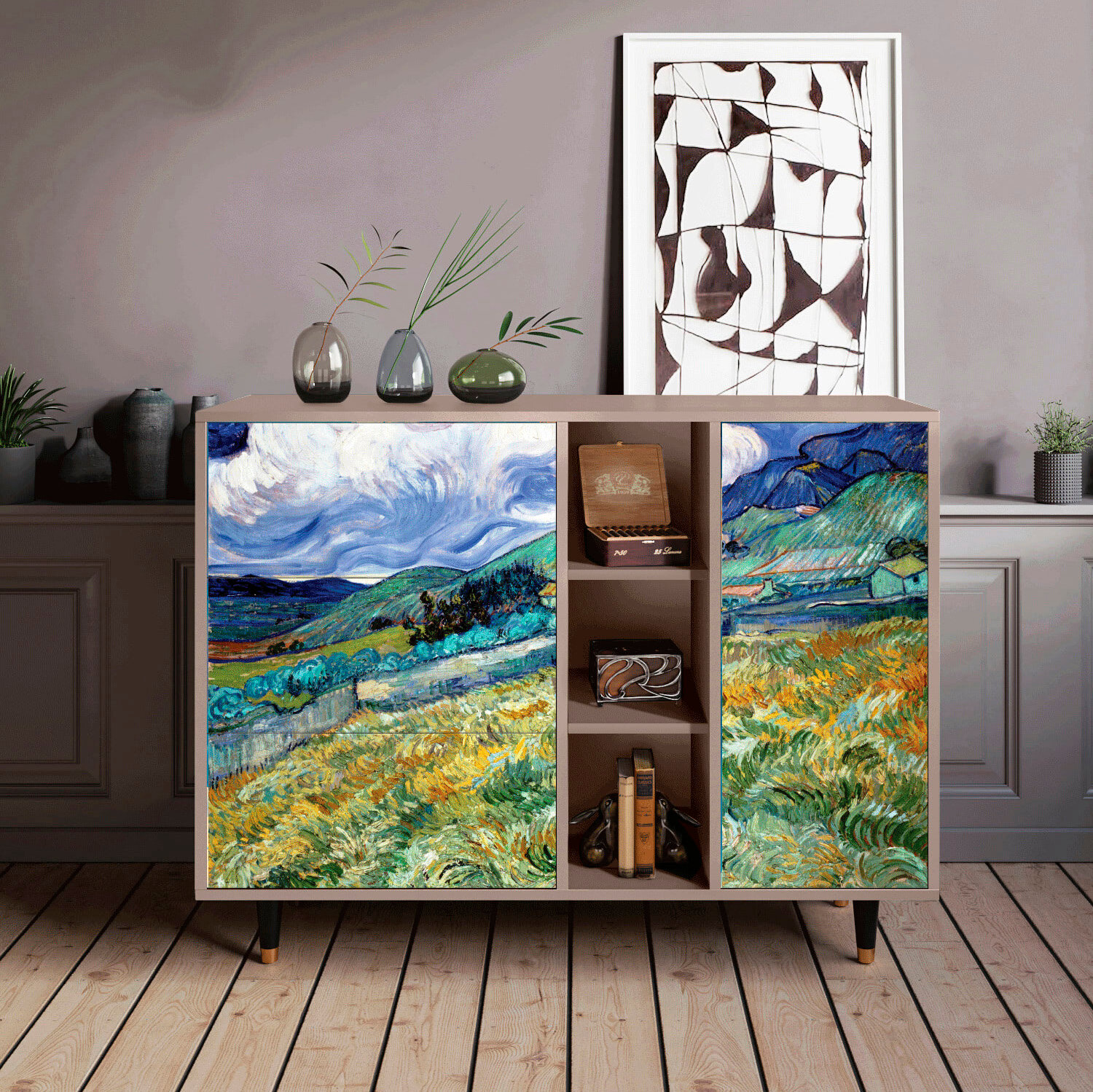 Комод - STORYZ - BS2 Landscape from Saint-Rémy by Vincent van Gogh, Разер - 125 x 97 x 48 см , Цвет корпуса - Бежевый