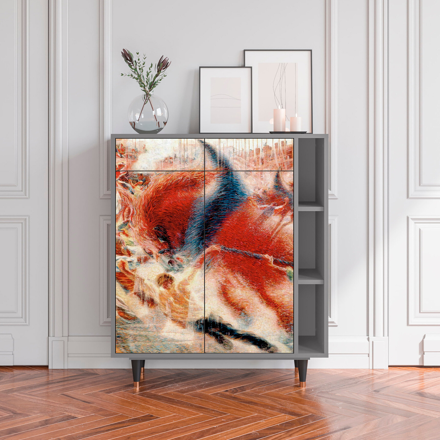 Комод - STORYZ - BS6 The City Rises by Umberto Boccioni, Размер - 94 x 110 x 41 см, Цвет корпуса - , Серый