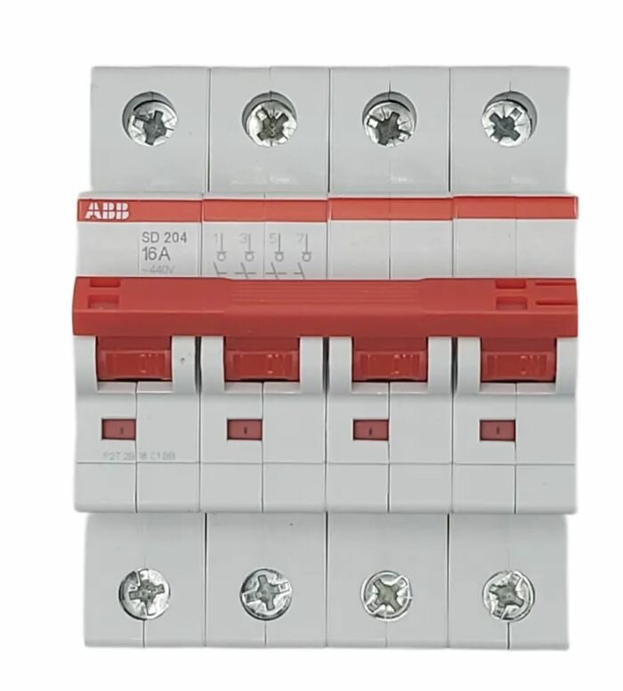 Рубильник ABB 4-х полюсный SD204 16A красный рычаг 2CDD284101R0016