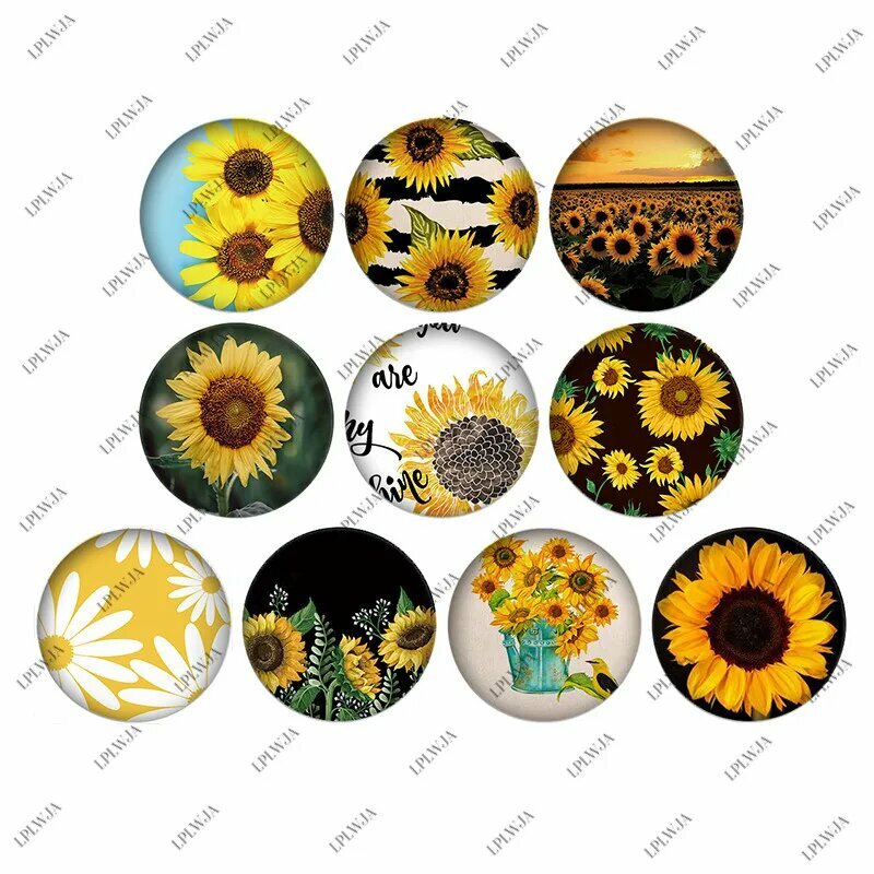Кабошоны LPLWJA с фото подсолнухов Желтый, 25mm, RE037-mix
