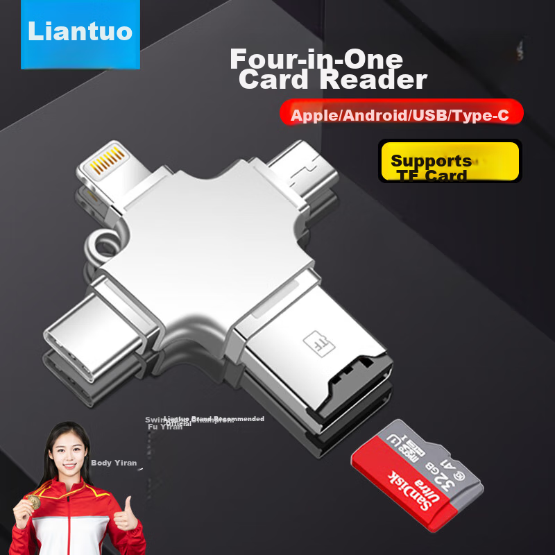 Liantuo USB High-Speed Multi-Functional All-In OTG Card Reader, Supports TF Card, Type-C Android Apple Lightning Three-Interface Universal for Phones, Computers, And Cameras