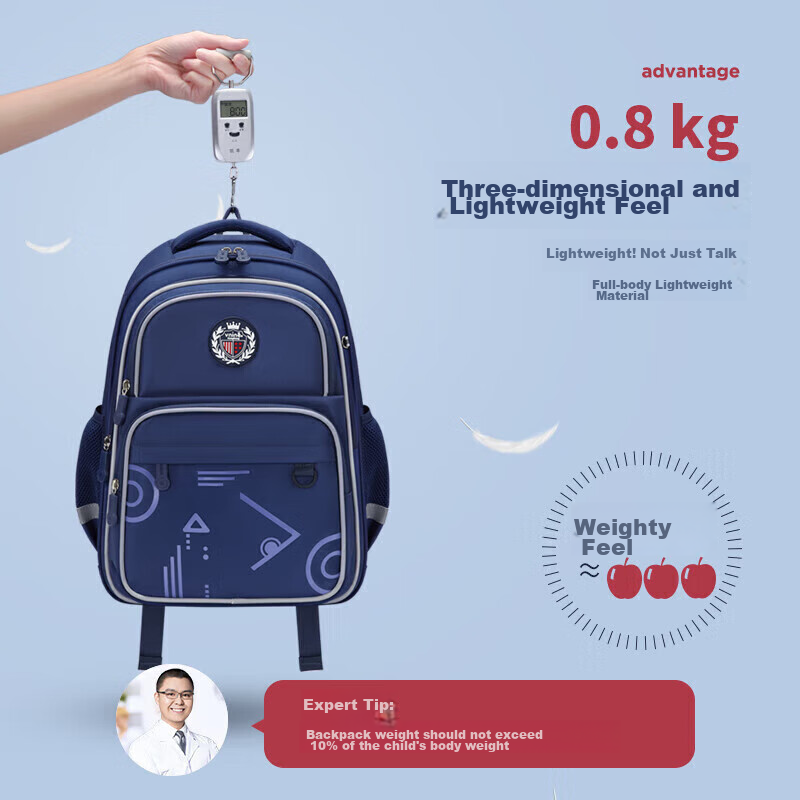 Vnine City Hong Kong Ninth Castle Elementary School Backpack for Grades 1-3 Boys, Large Capacity Children's Spine-Protecting Backpack for Girls, Lightweight Antibacterial Schoolbag, Cambridge Blue