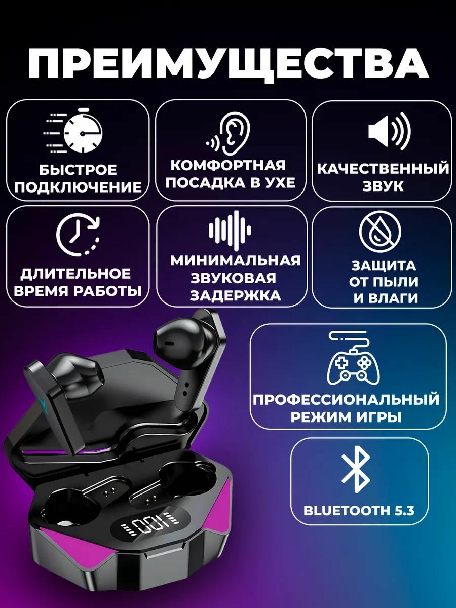 Наушники беспроводные TWS игровые с подсветкой, 9D звук высокой четкости Hi-Fi, шумоподавление, зеркальный кейс с фонариком, повербанк 2000 мАч, блютуз V5.1, 180 часов игры
