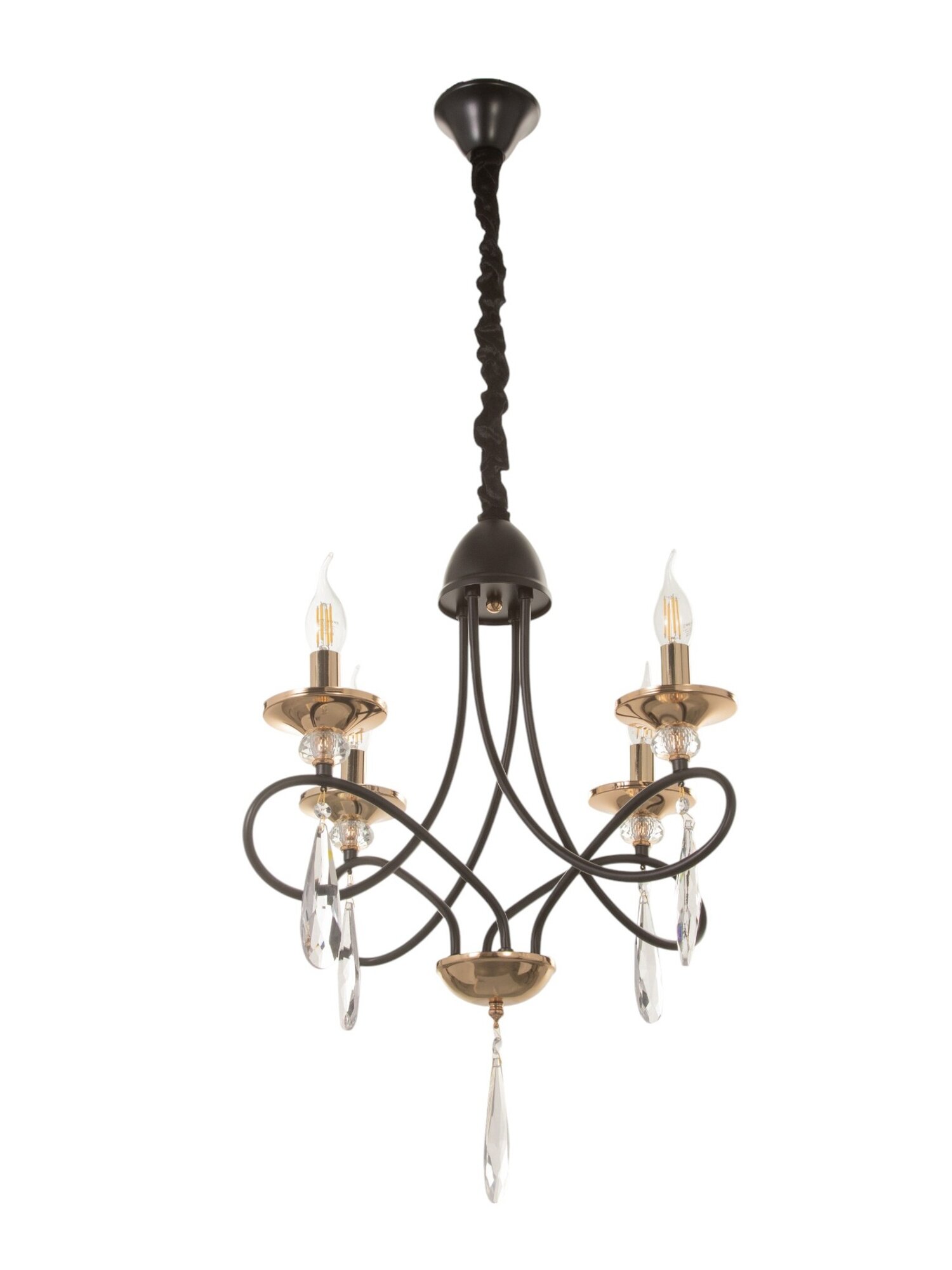 Люстра BayerLux "Жизель", E14, 4 лампы, 40 Вт, IP20, металл, чёрный/золотой