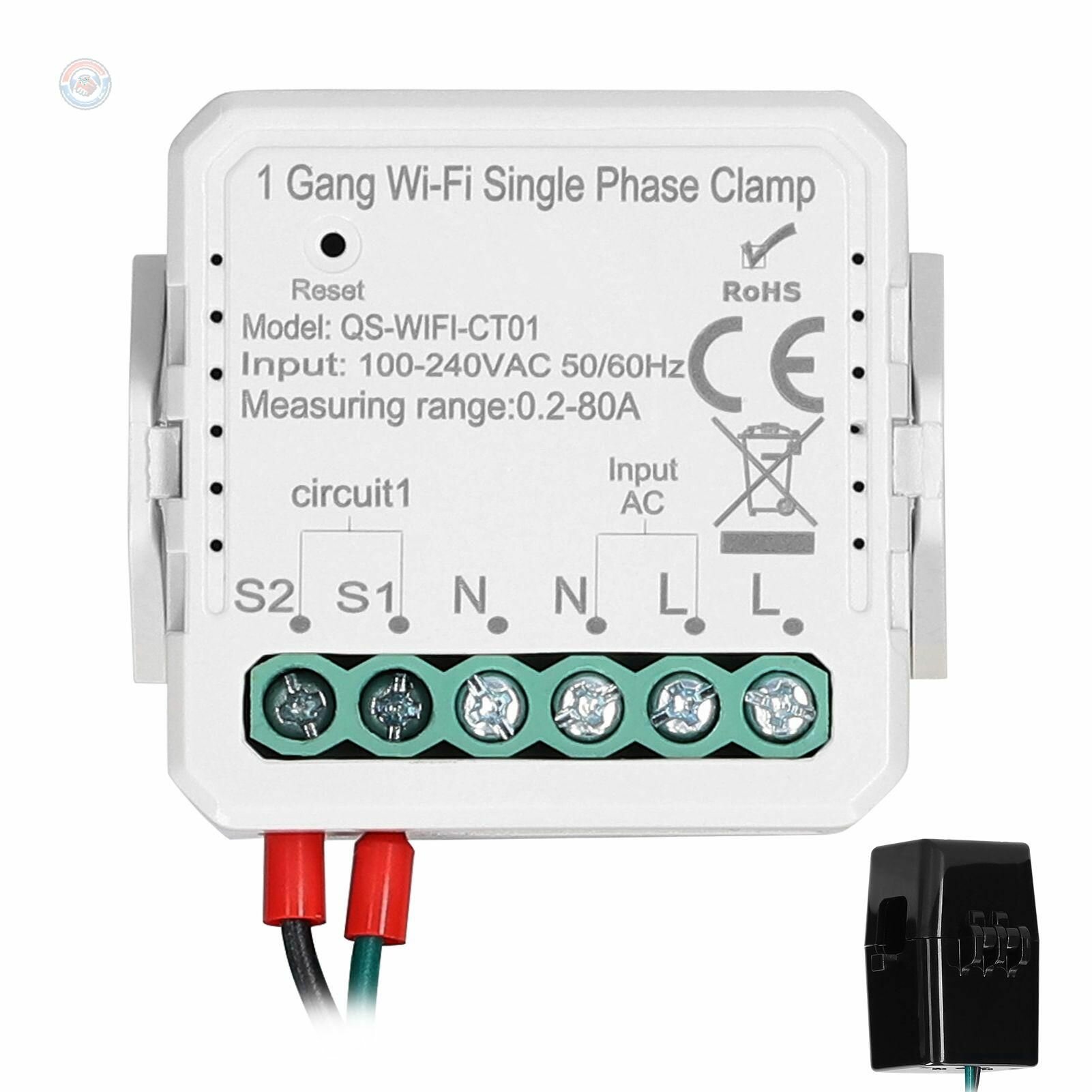 Умный однофазный измеритель тока Tuya WiFi 80A для контроля электроэнергии с голосовым управлением Alexa и Google Home