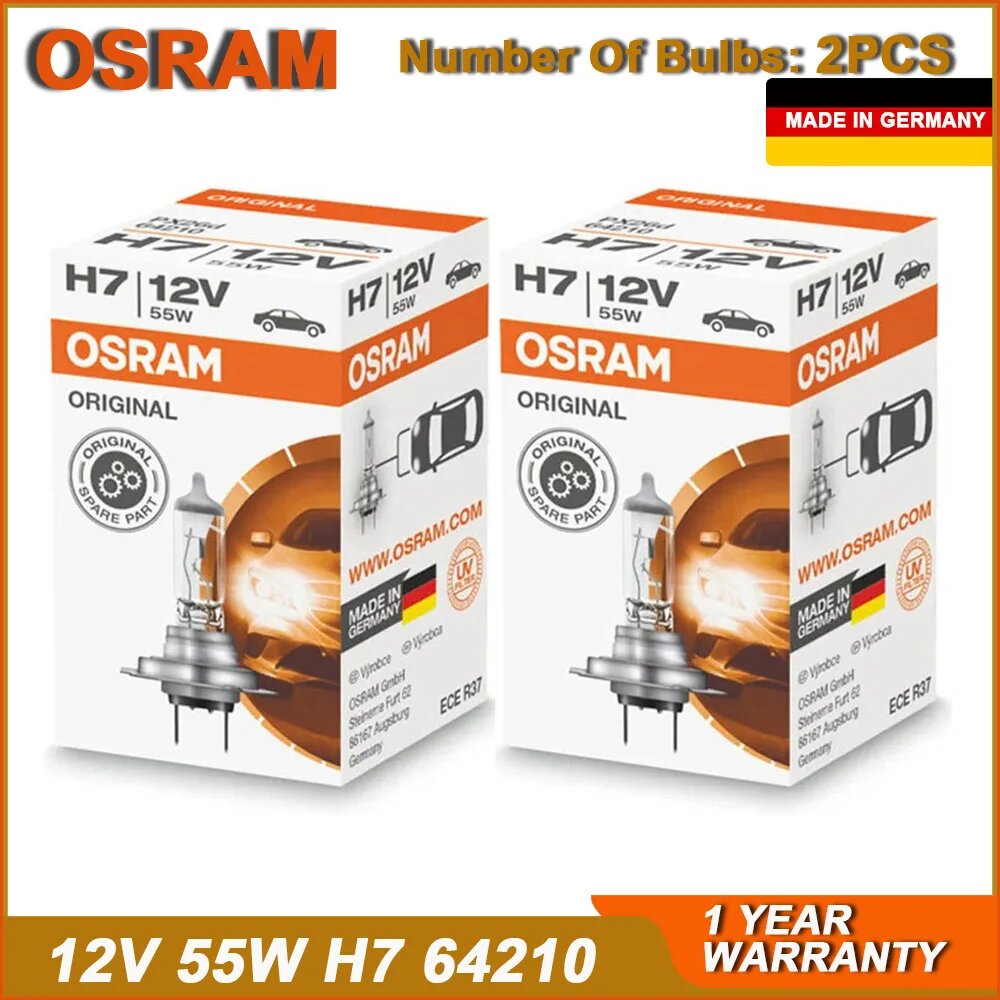 Фары головного света OSRAM H1 H3 H4 H7 H11 9005 9006 3200K, дальний/ближний свет H8 H9 H16 HB3 HB4, оригинальный противотуманный свет, сделано в DE (2 шт.)
