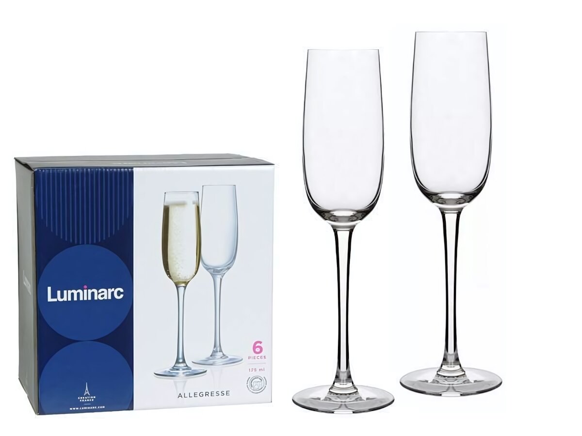 Набор стеклянных фужеров для шампанского Luminarc 6шт 175мл, прозрачные
