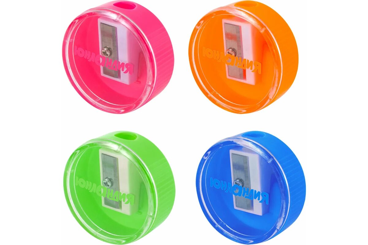 Юнландия шарик неон точилка с контейнером ассорти неоновые цвета для канцтоваров 272511