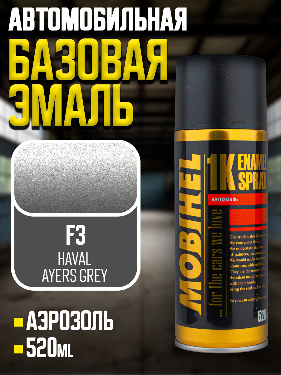 Аэрозольная краска MOBIHEL в баллончике 520 мл. Базовая эмаль Haval F3 Ayers Grey