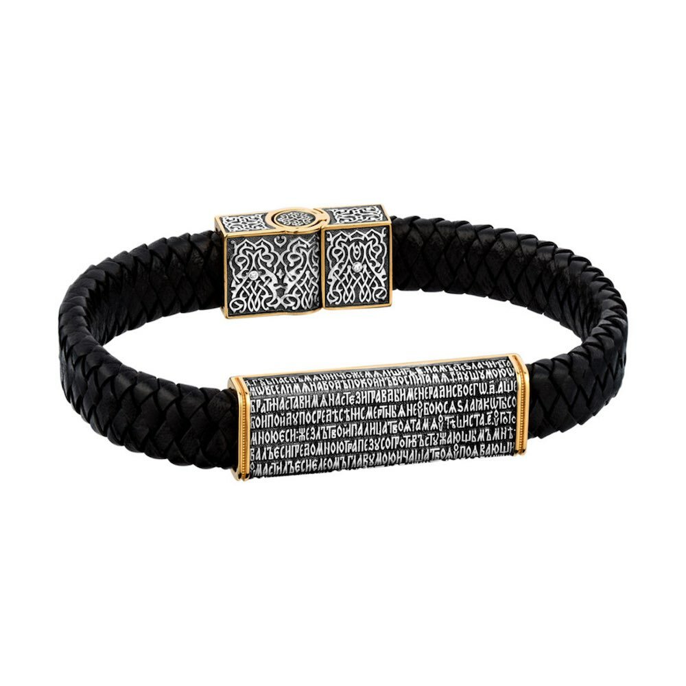 Браслет, серебро, 925 проба, чернение, золочение, кожа