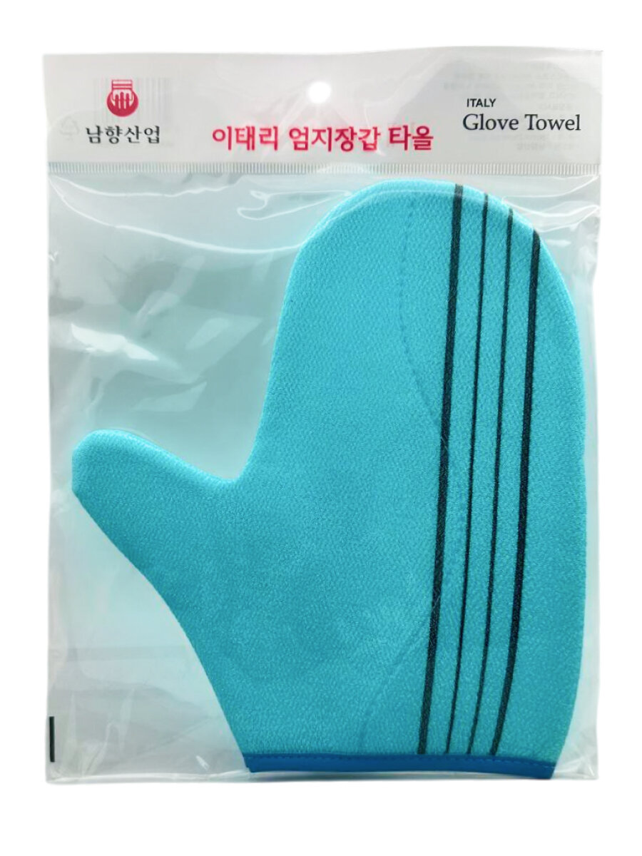 Bath Towel Мочалка-рукавица для душа с пилинг-эффектом, уплотненная, голубой