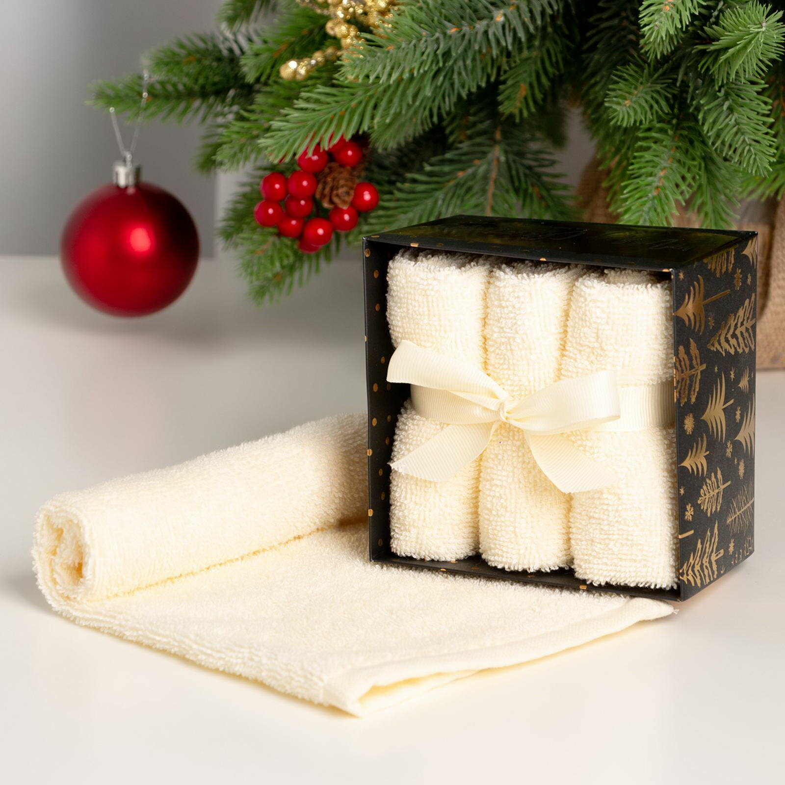 Полотенца махровые Merry Christmas, 30x30 см - 3 шт, хлопок 340 г/?2