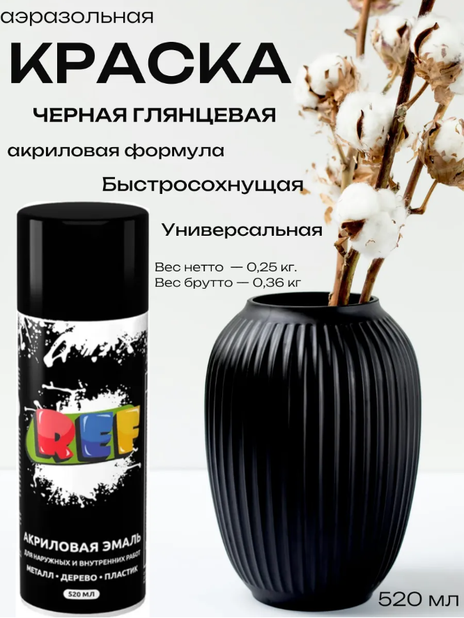 Краска черная глянцевая (аэр.) 520мл. 0039 REF