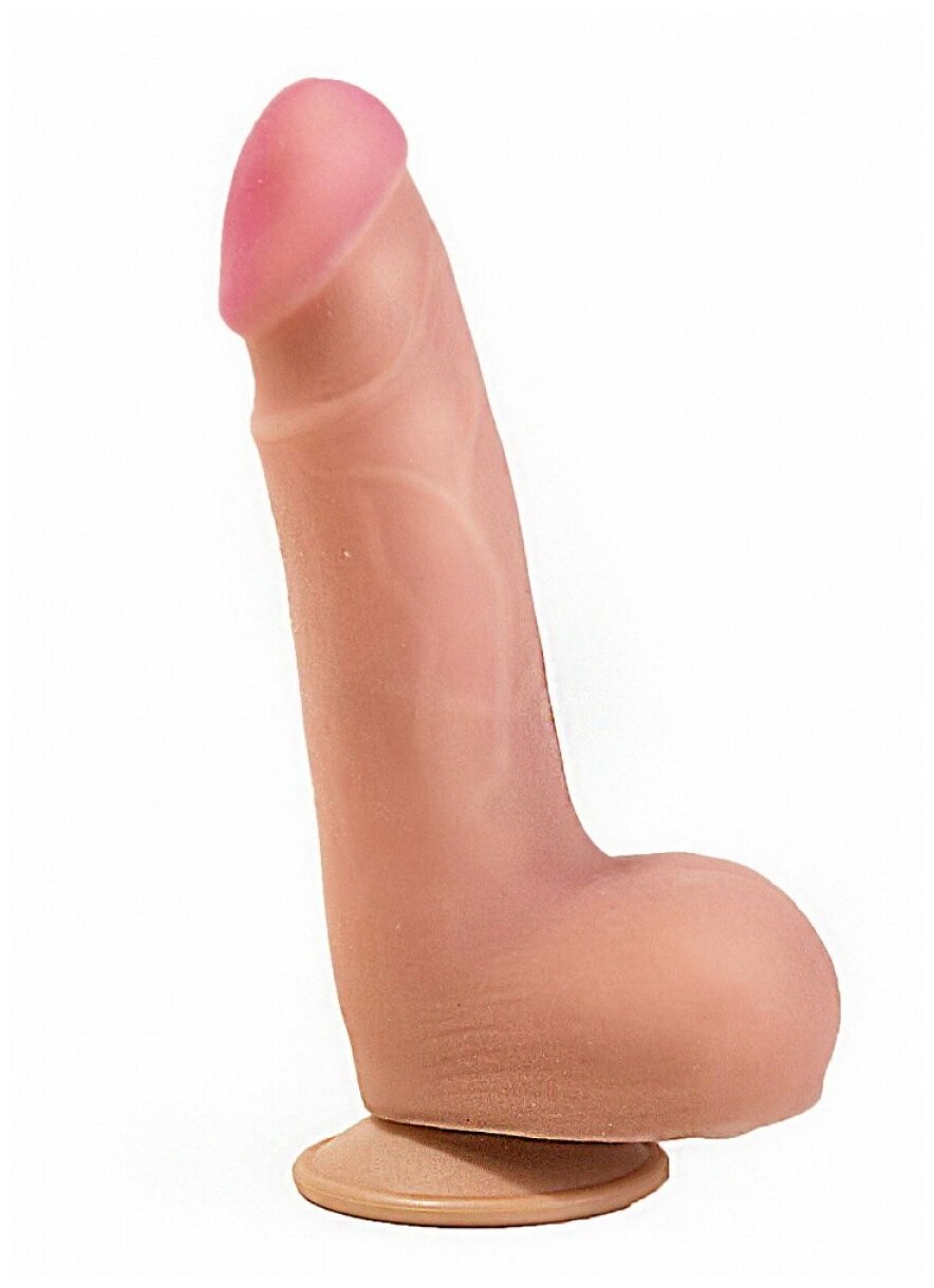 Реалистичный фаллос на присоске с розовой головкой 15,5 см (вторая кожа)