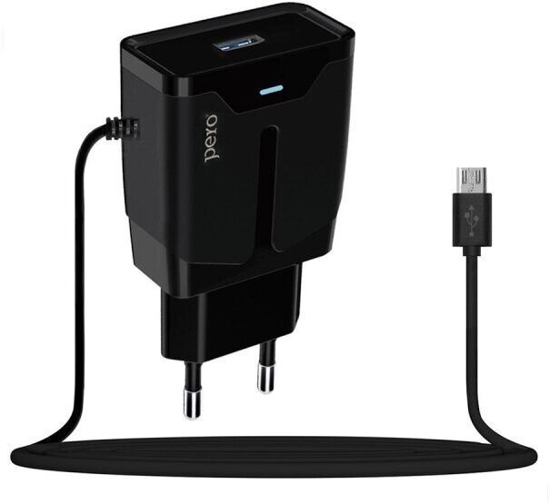 Зарядное устройство сетевое PERO TC04 1USB 2.1A + MICRO-USB CABLE черный Pero 1598907 4603768350330