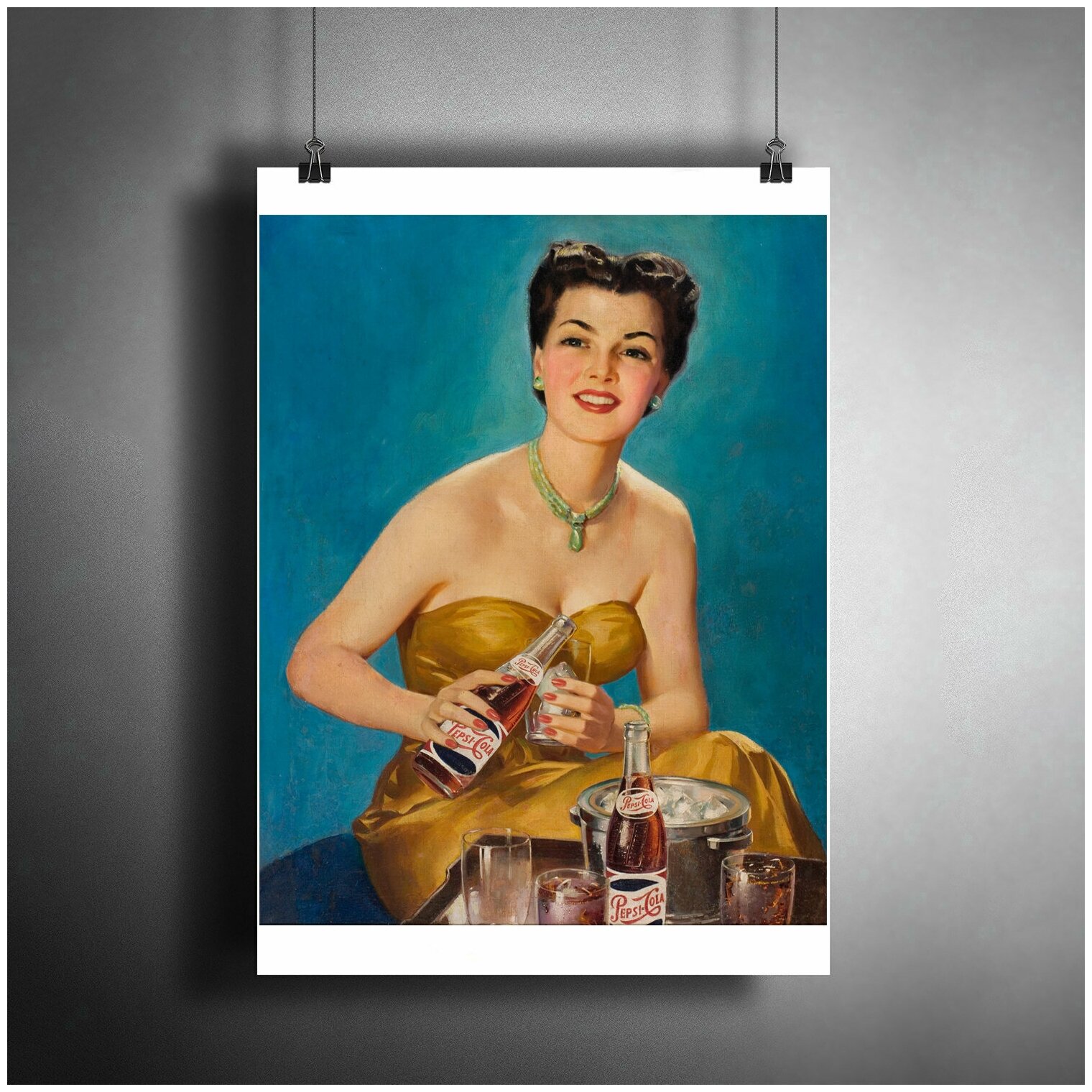 Постер плакат для интерьера "Винтажный постер: напиток Pepsi-Cola (Пепси-Кола)" / Декор дома, офиса, комнаты, квартиры A3 (297 x 420 мм)