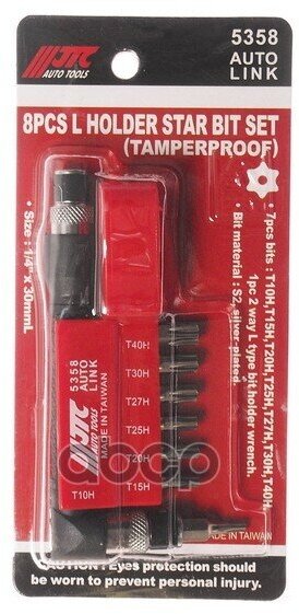 Набор бит 1/4" TORX с отверстием Т10Н-Т40Н с Г-образным держателем 8 предметов JTC JTC арт. JTC-5358