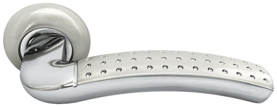 Ручка дверная Rucetti RAP 7 SN/CP белый никель/хром, ручки для межкомнатных дверей на круглой розетке комплект, фурнитура