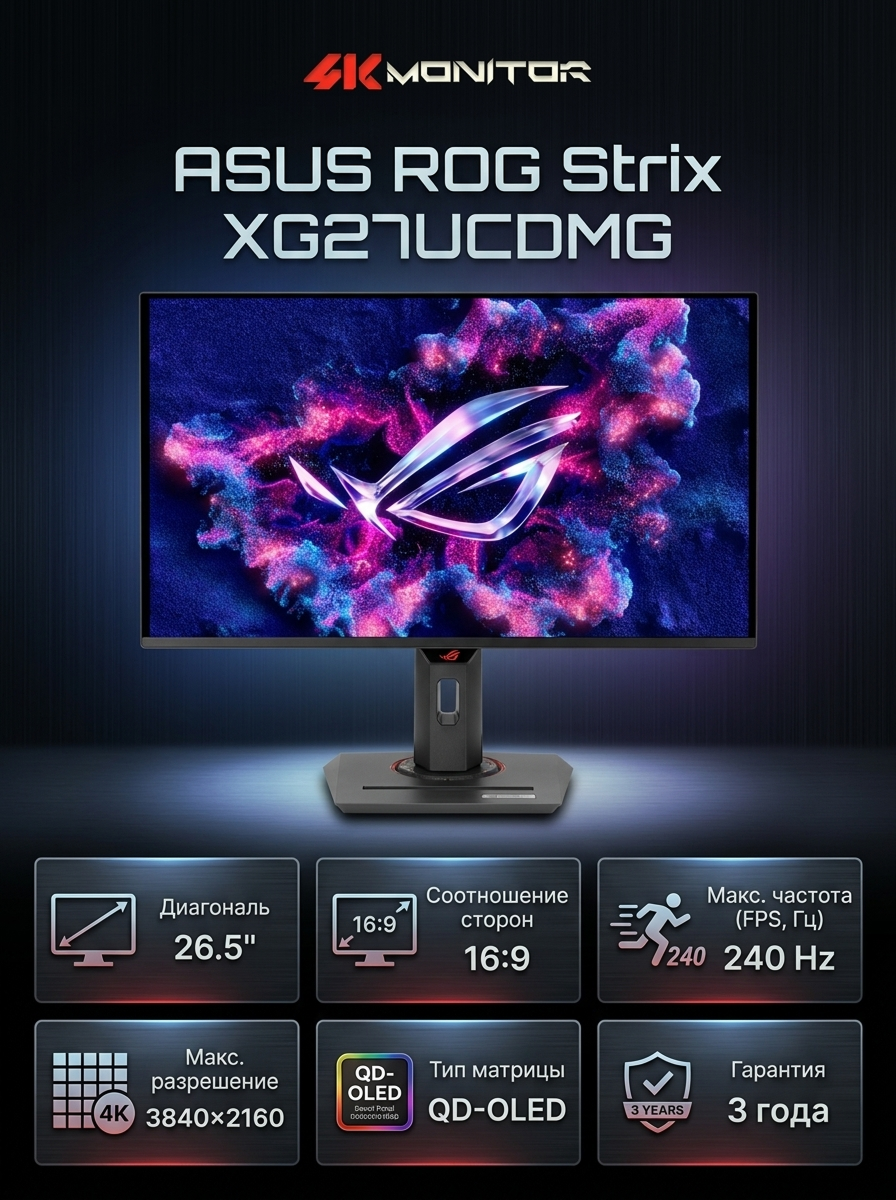 Игровой монитор ASUS ROG Strix XG27UCDMG QD-OLED, 27", 3840 x 2160