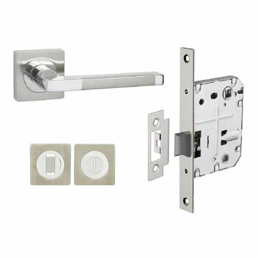 Комплект ручек Ajax Polo и защелка с запиранием матовый никель