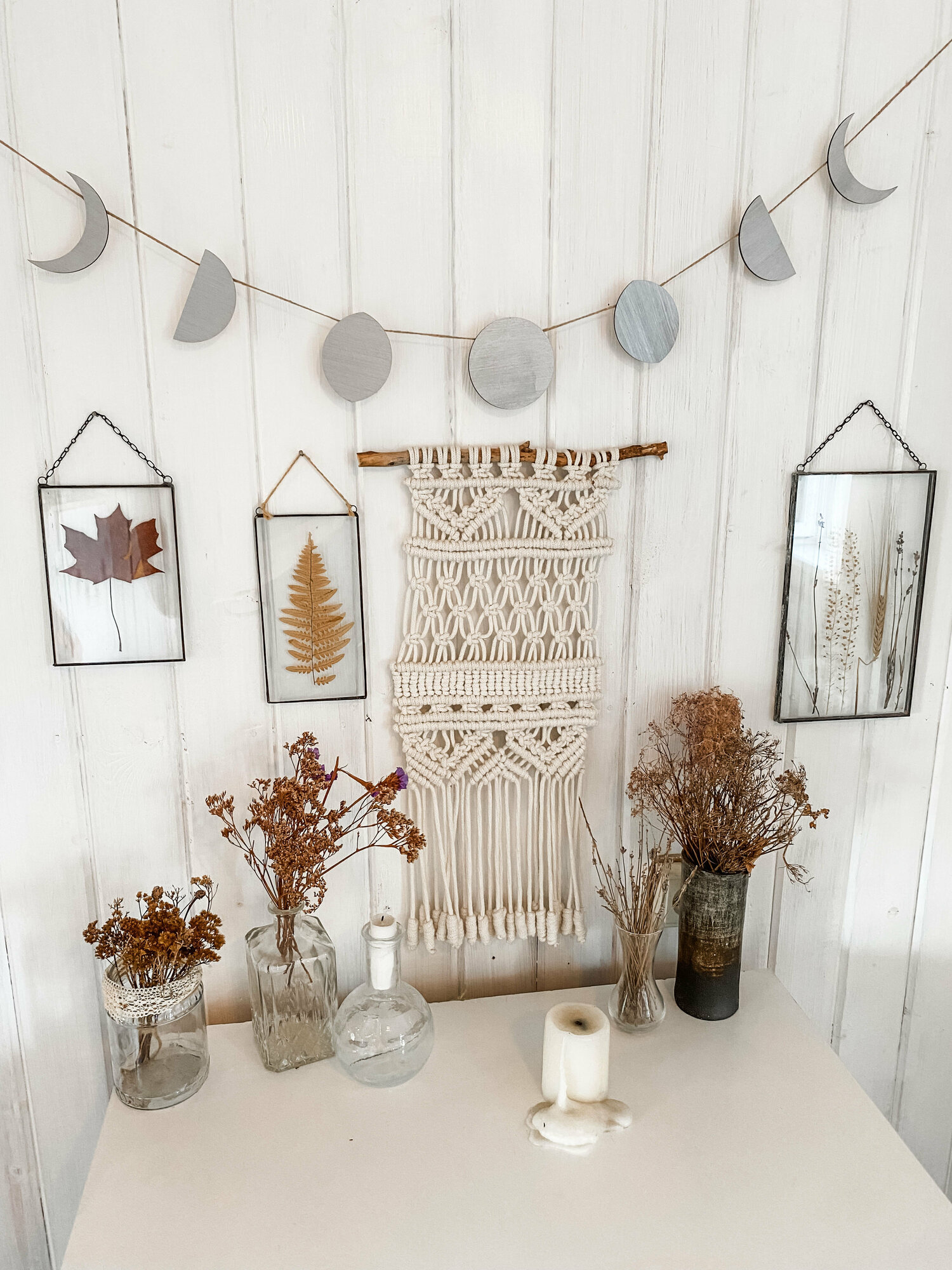 Деревянный Бохо декор Фазы Луны Серебряные