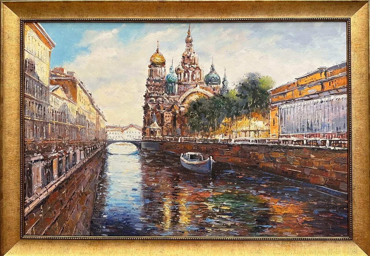 Картина маслом, городской пейзаж "Спас на крови"