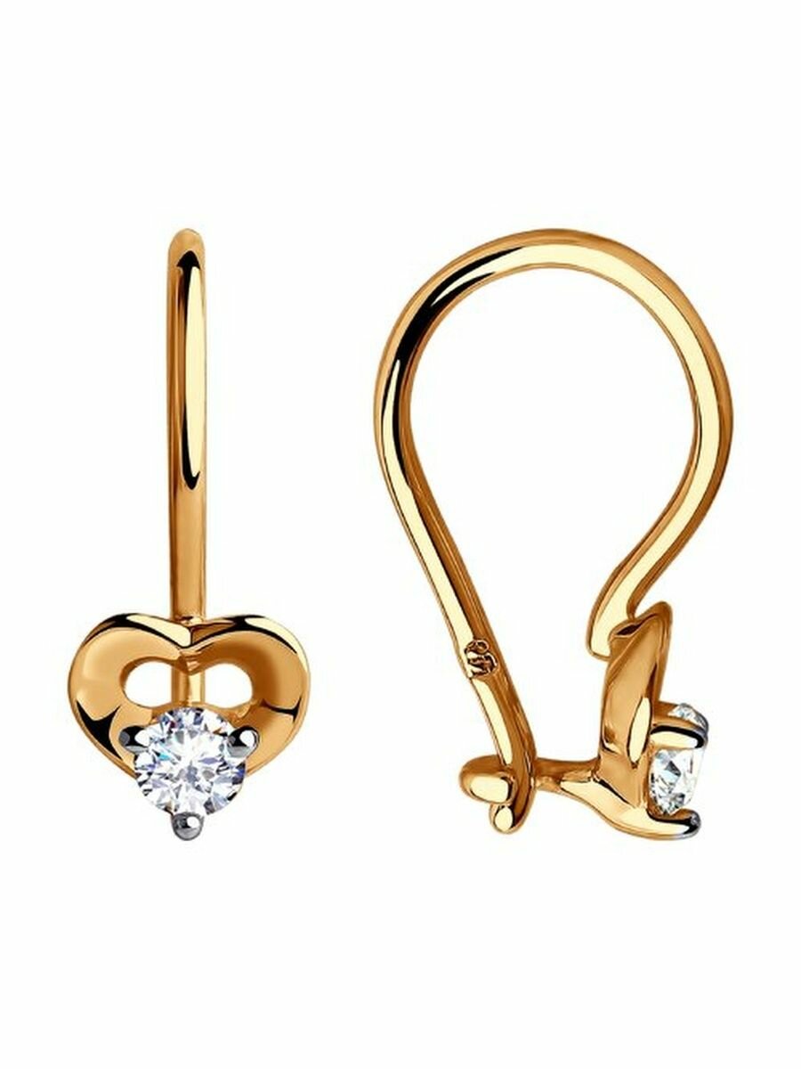 Серьги, красное золото, 585 проба, фианит