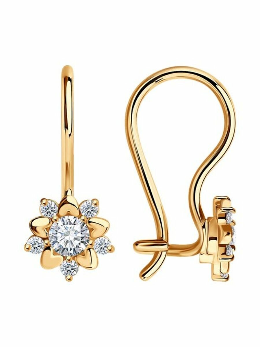 Серьги, красное золото, 585 проба, фианит