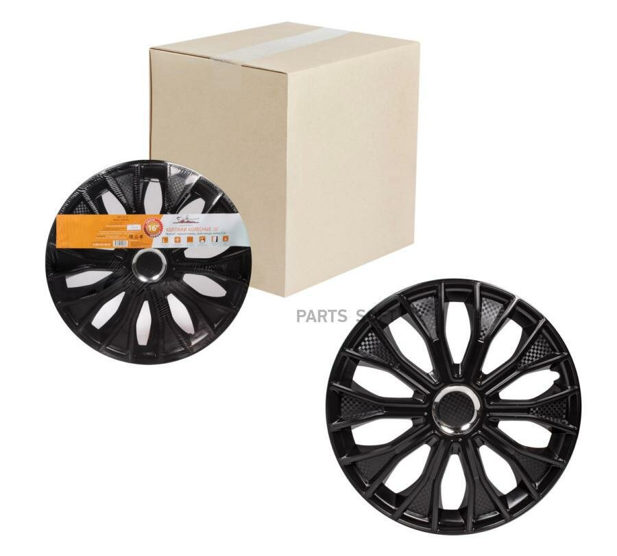 AWCC1635 AIRLINE Колпаки колесные 16" "Волтек", черный глянец, хром кольцо, компл. 2 шт.