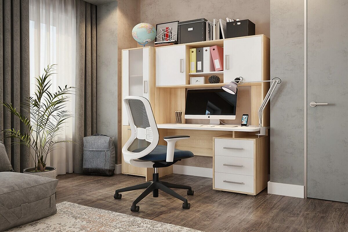 Стол компьютерный «Лайт К3», дуб сонома/белый (1600х600х1800)