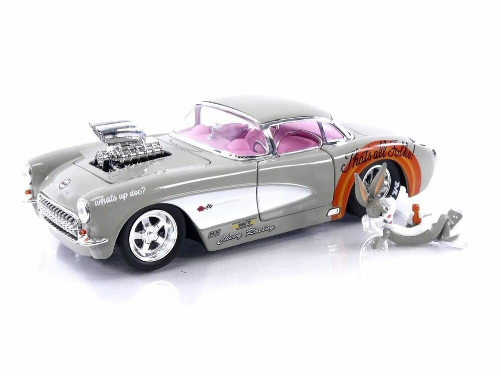 Машинка Jada Toys Looney Tunes 1:24 1957 Chevrolet Corvette Die-cast Car & 2.75" Bugs Bunny Figure, Детские игрушки, подарки для коллекци+онеров