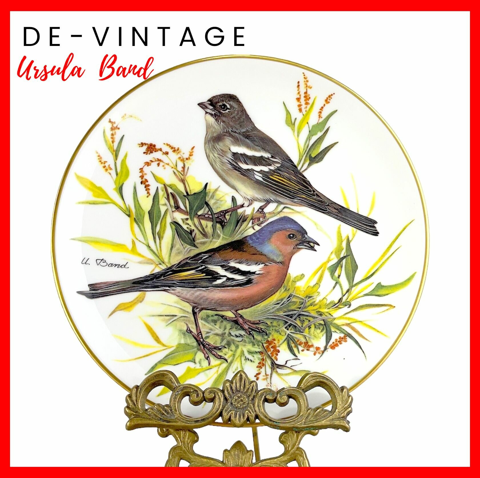 Декоративная тарелка, винтажная Зяблик, Европейская певчая птица Tirschenreuth, Ursula Band. Германия