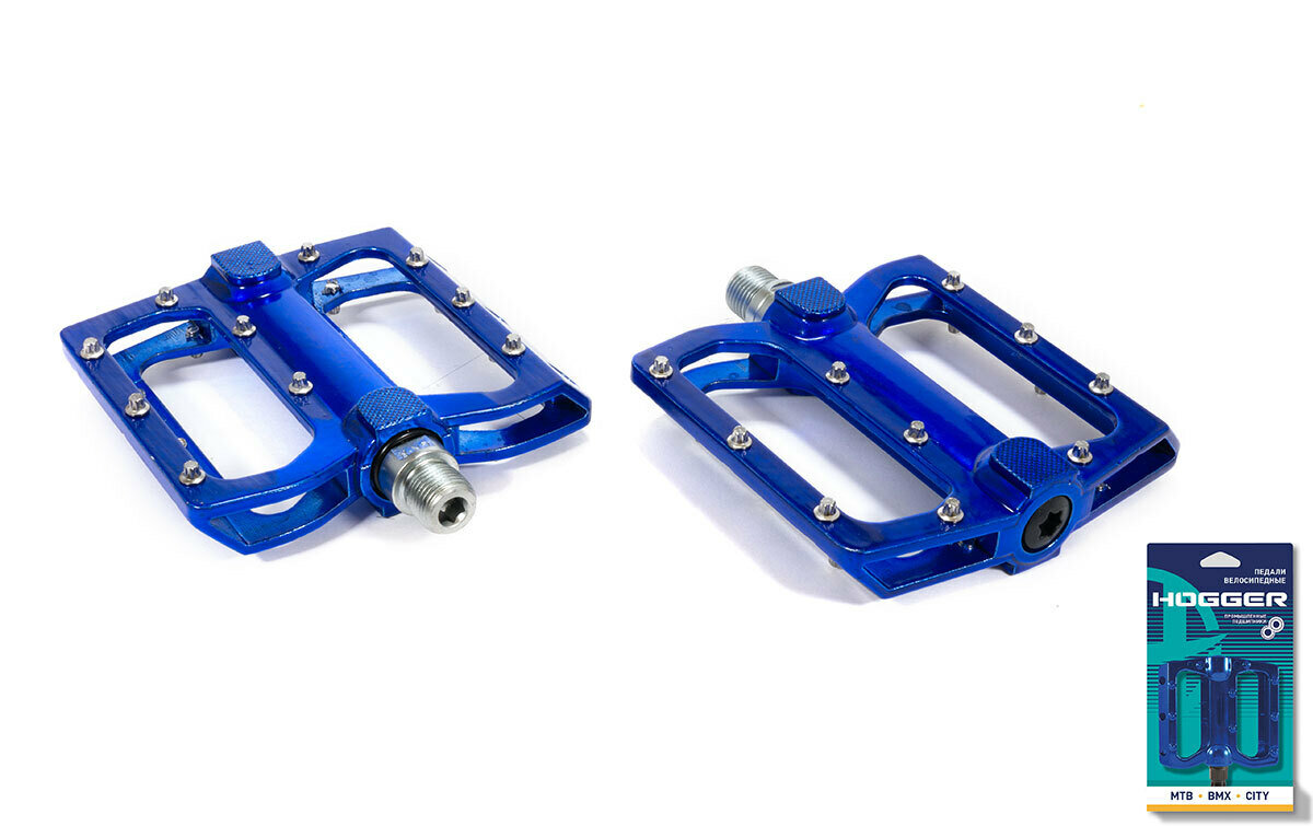 Педали HOGGER PLATFORM алюминиевые 110x105мм резьба 916 со сменными шипами промподшипники синие
