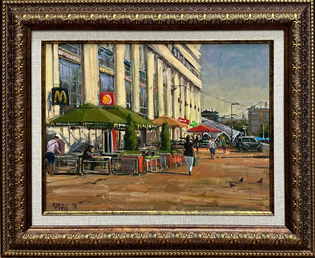 Картина маслом на МДФ, городской пейзаж "Большая Тульская. Раннее утро"