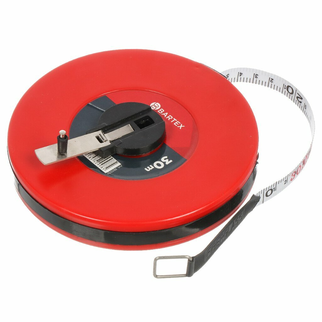 Рулетка геодезическая Bartex 30 м, лента ПВХ 12.5 мм, измерительная лента для строительства и геодезии