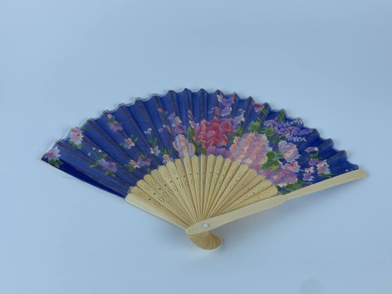 Веер ручной синий с цветами, длина 21см KSMR-7708028син+цв