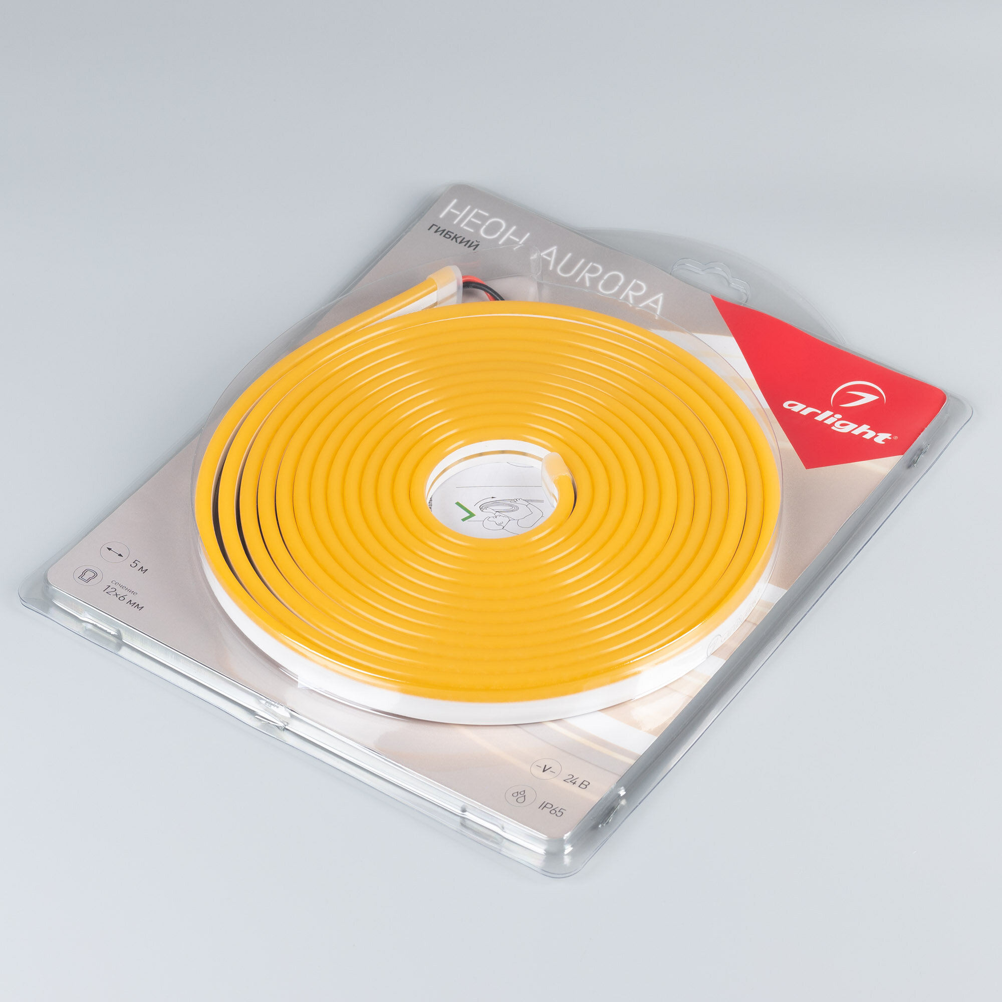 036683 Лента герметичная AURORA-PS-A120-12x6mm 24V Amber (10 W/m, IP65, 2835, 5m) (Arlight, Силикон)
