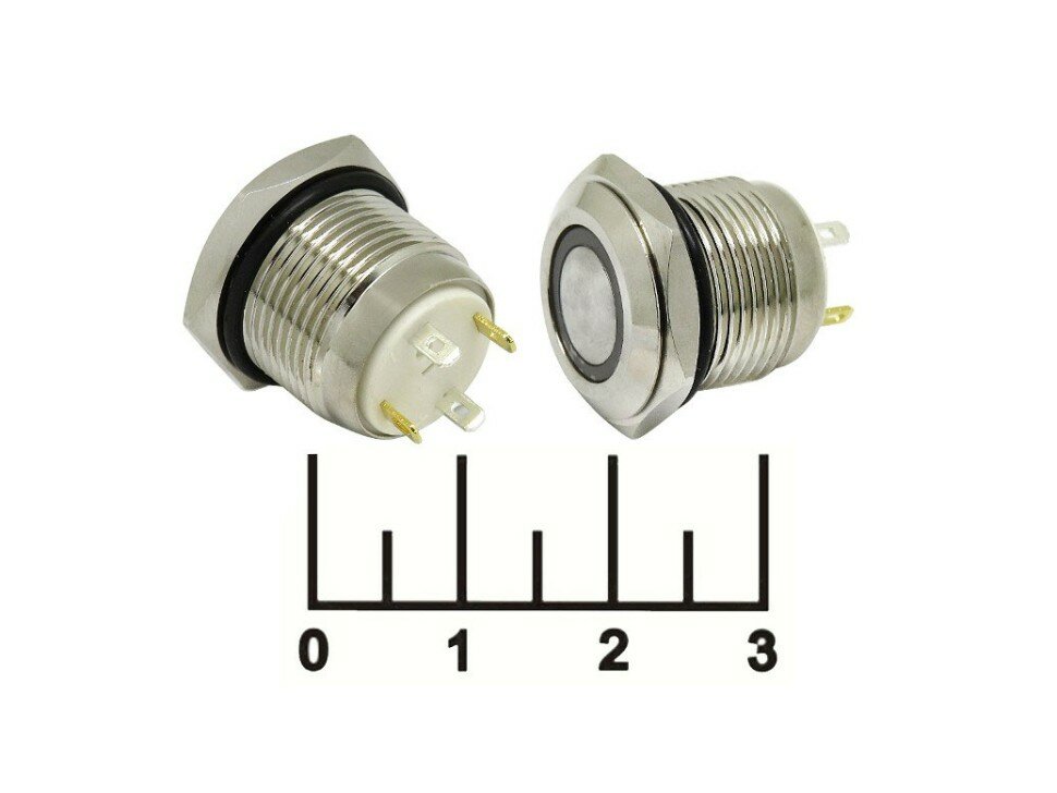 Кнопка GQ16B-10E/J/G/N без фиксации антивандальная зеленая металл 12V (16мм) (круг) 4 контакта