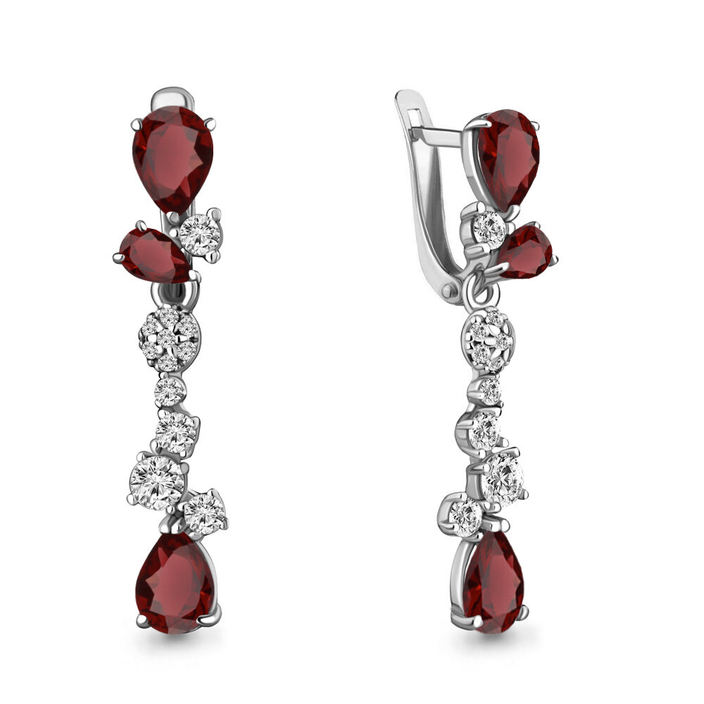 Серьги, серебро, 925 проба, родирование, фианит, гранат