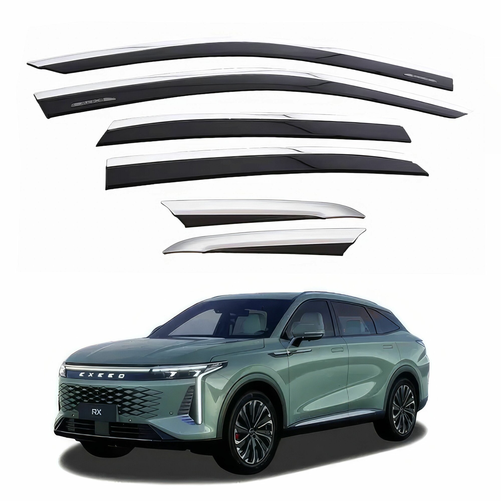 Дефлекторы TXR Exeed RX, черные, хромированные, для окон, 6 шт