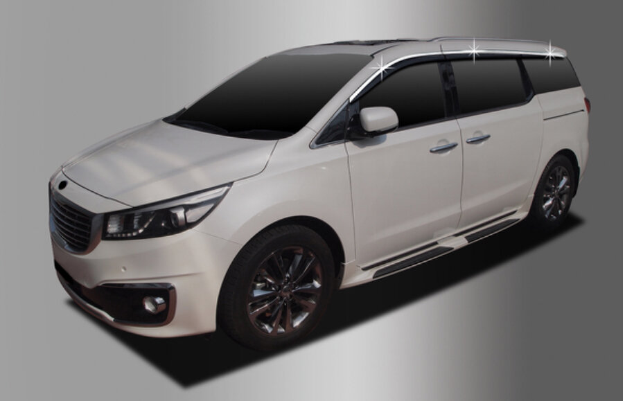 "Kia Carnival 3" - дефлекторы для окон с хром-полосой, 6 штук