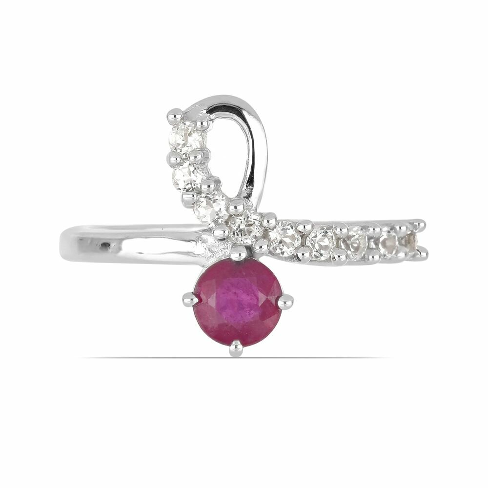 Кольцо, серебро, 925 проба, родирование, топаз, рубин