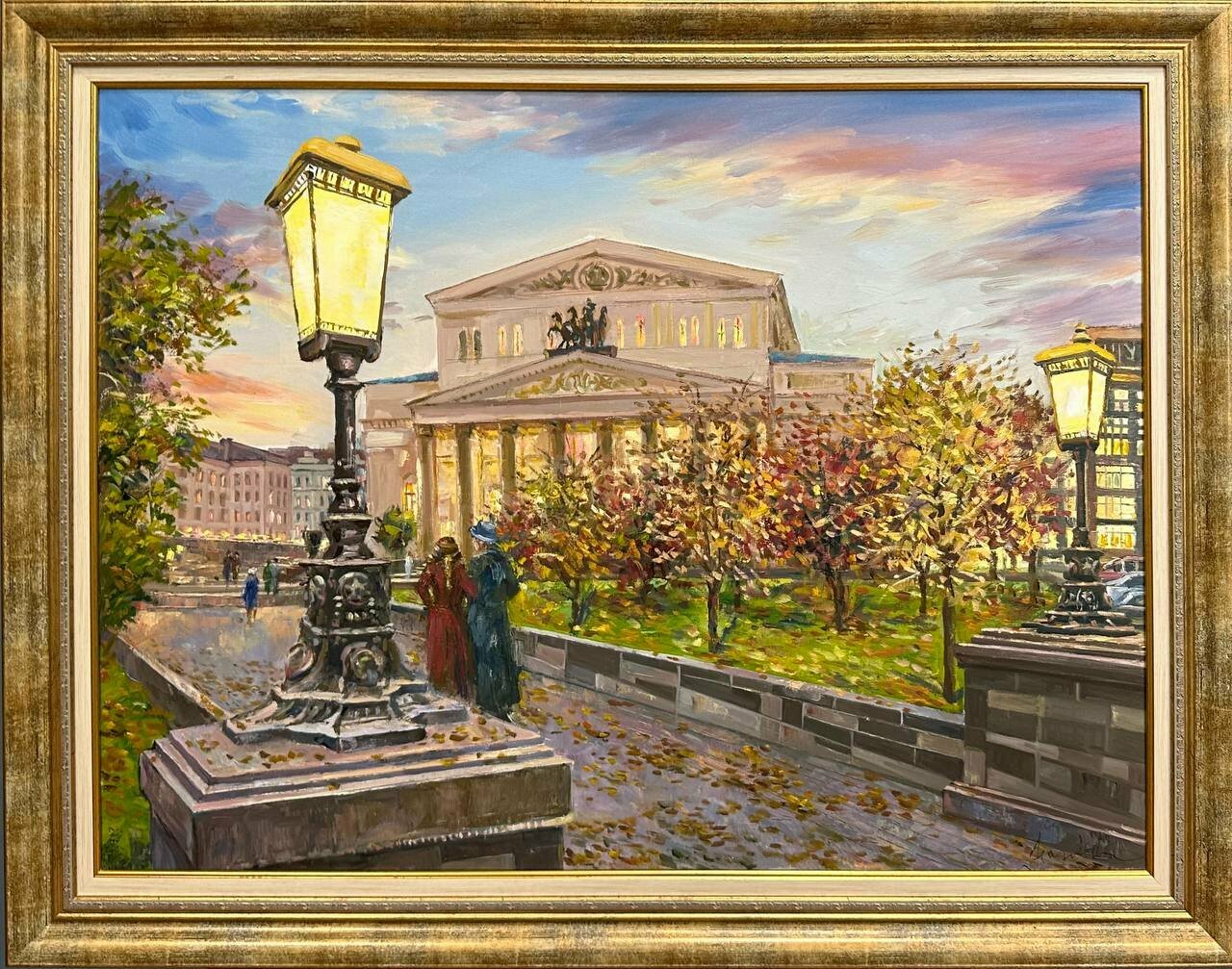 Картина маслом, городской пейзаж "Москва. Большой театр" 1